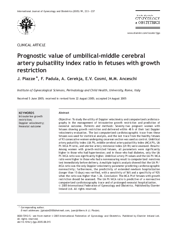 (PDF) Prognostic value of umbilical-middle cerebral artery pulsatility ...
