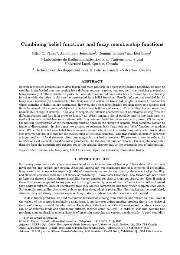 (PDF) Combining belief functions and fuzzy membership functions