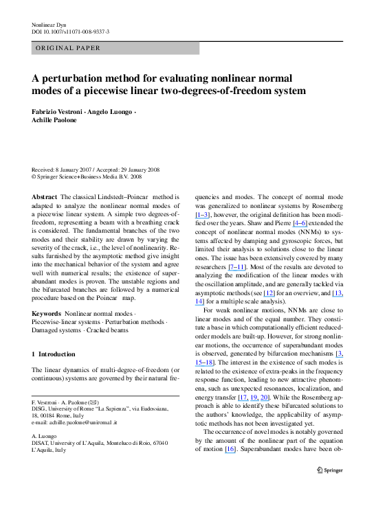 (PDF) A perturbation method for evaluating nonlinear normal modes of a piecewise linear two ...
