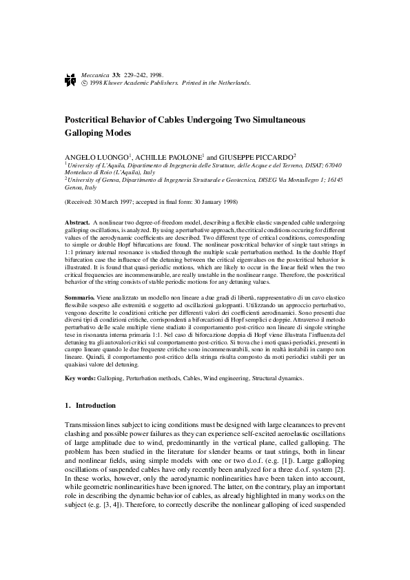 (PDF) Postcritical Behavior of Cables Undergoing Two Simultaneous ...