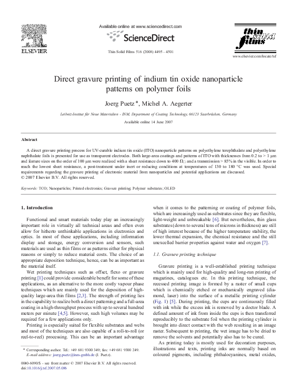 (PDF) Direct gravure printing of indium tin oxide nanoparticle patterns ...