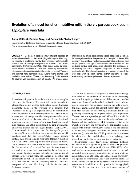 (PDF) Evolution of a novel function: nutritive milk in the viviparous ...