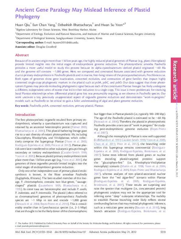 (PDF) Ancient Gene Paralogy May Mislead Inference of Plastid Phylogeny ...