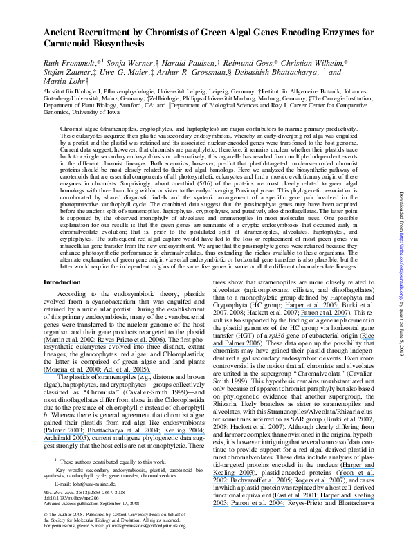 (PDF) Ancient Recruitment by Chromists of Green Algal Genes Encoding ...