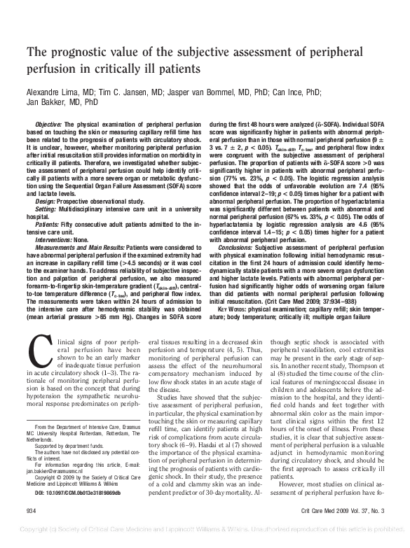 (PDF) The prognostic value of the subjective assessment of peripheral ...