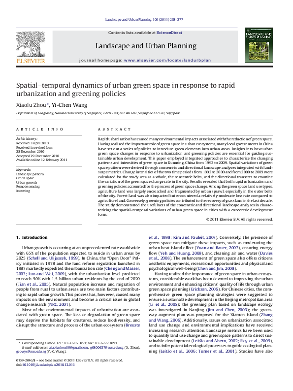 Pdf Spatial Temporal Dynamics Of Urban Green Space In Response To Rapid Urbanization And