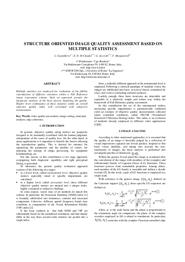 (PDF) Structure oriented image quality assessment based on multiple statistics