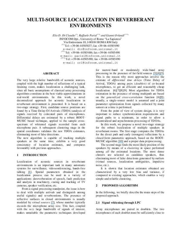 (PDF) Multi-source localization in reverberant environments