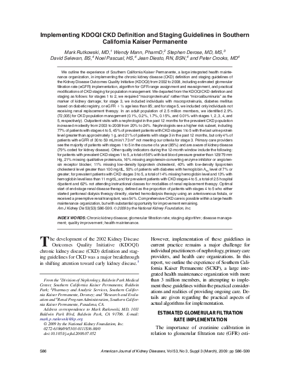(PDF) Implementing KDOQI CKD Definition and Staging Guidelines in ...