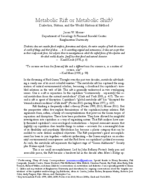 (PDF) Metabolic Rift or Metabolic Shift? Dialectics, Nature, and the ...