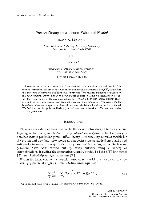 (PDF) Proton decay in a linear potential model | Joseph Sucher ...