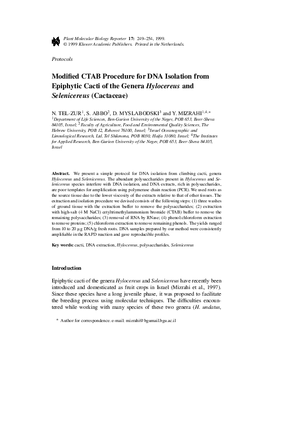 (PDF) Modified CTAB procedure for DNA isolation from epiphytic cacti of ...