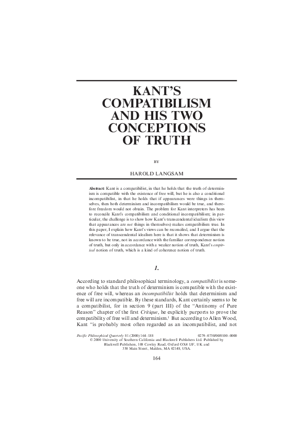 (PDF) Kant's Compatibilism and His Two Conceptions of Truth