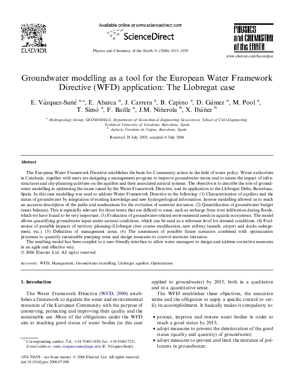 (PDF) Groundwater modelling as a tool for the European Water Framework ...