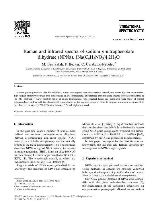 (PDF) Raman and infrared spectra of sodium p-nitrophenolate dihydrate ...