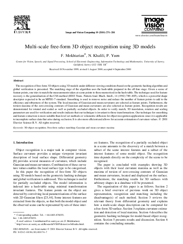 (PDF) Multi-scale free-form 3D object recognition using 3D models