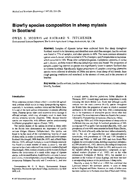 (PDF) Blowfly species composition in sheep myiasis in Britain