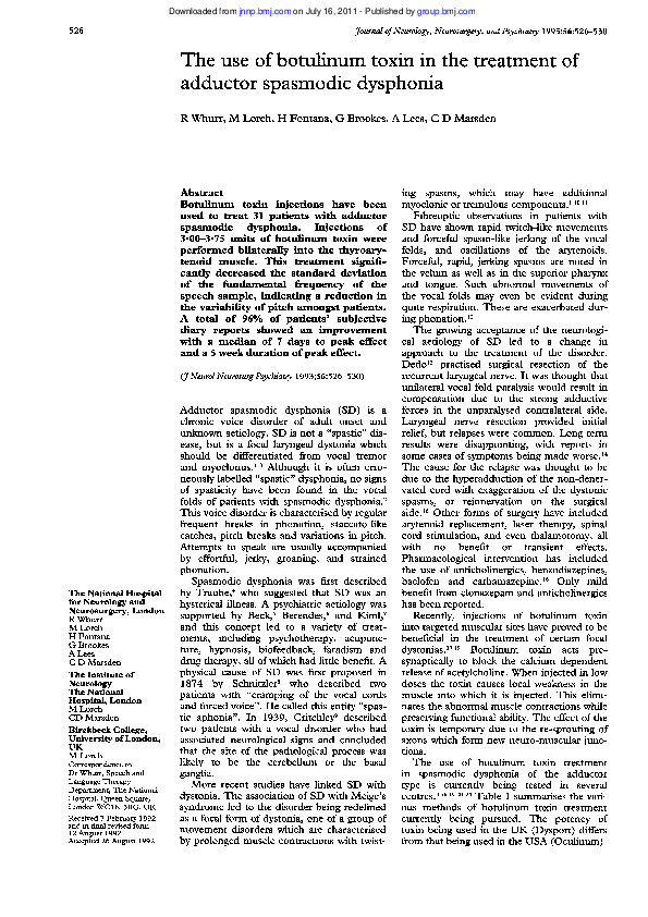 (PDF) The use of botulinum toxin in the treatment of adductor spasmodic ...
