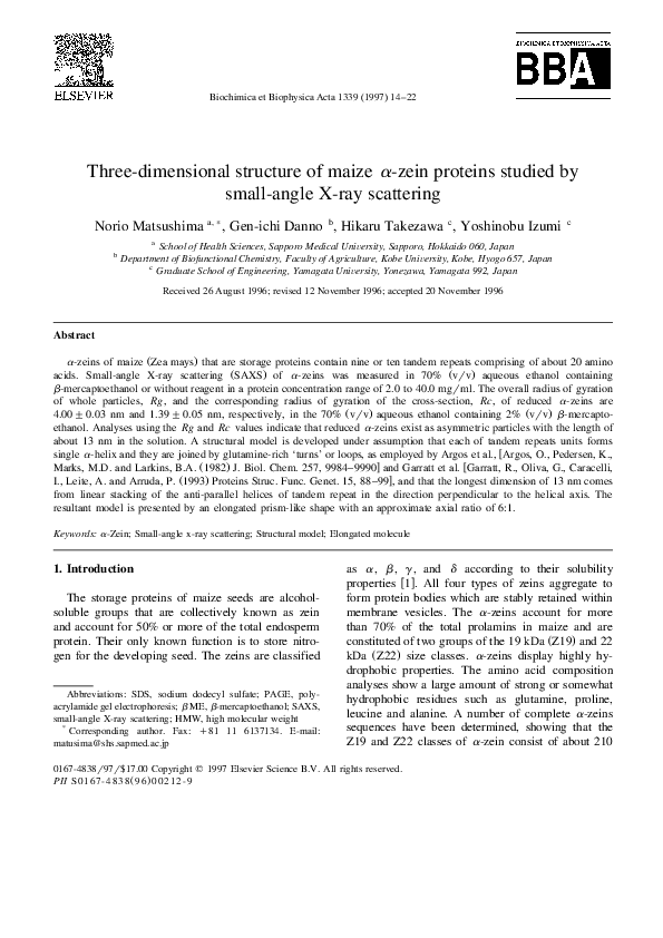 (PDF) Three-dimensional structure of maize α-zein proteins studied by small-angle X-ray scattering