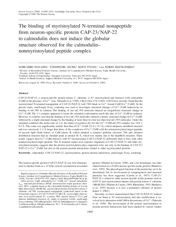 (PDF) The binding of myristoylated N-terminal nonapeptide from neuron-specific protein CAP-23 ...