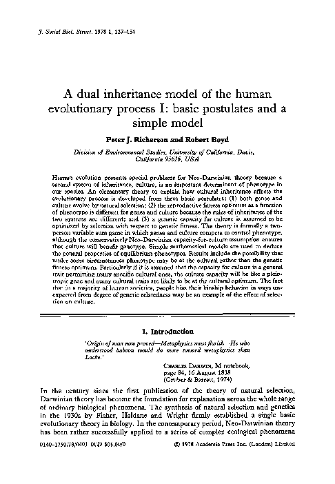 (PDF) A dual inheritance model of the human evolutionary process I ...