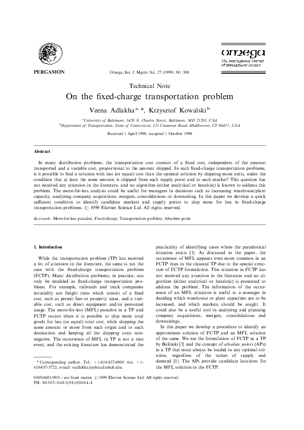 (PDF) On the fixed-charge transportation problem
