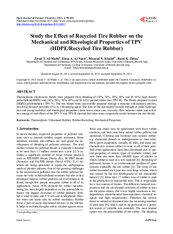 (PDF) Study the Effect of Recycled Tire Rubber on the Mechanical and ...