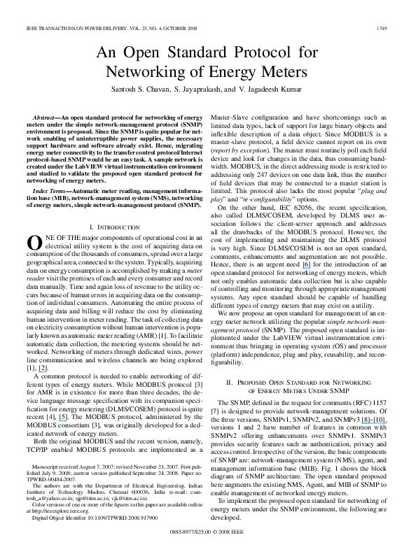 (PDF) An Open Standard Protocol for Networking of Energy Meters