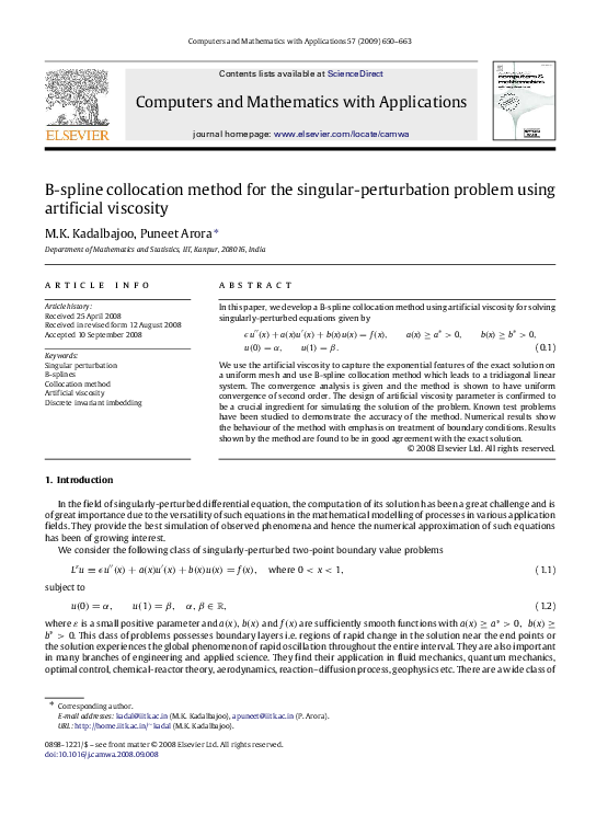 (PDF) B-spline collocation method for the singular-perturbation problem using artificial viscosity