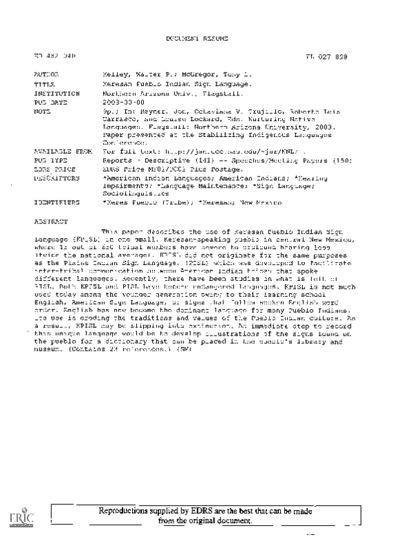 (PDF) Keresan Pueblo Indian Sign Language