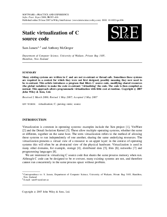 Pdf Static Virtualization Of C Source Code