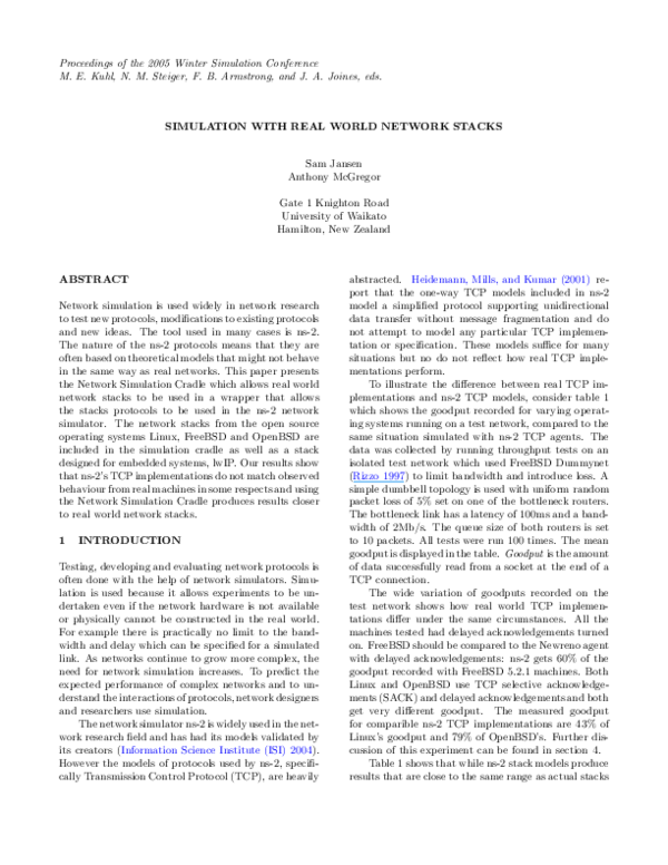 (PDF) Real-World Network Stack Simulation for Protocol Testing