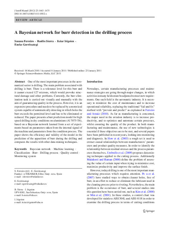 (PDF) A Bayesian network for burr detection in the drilling process