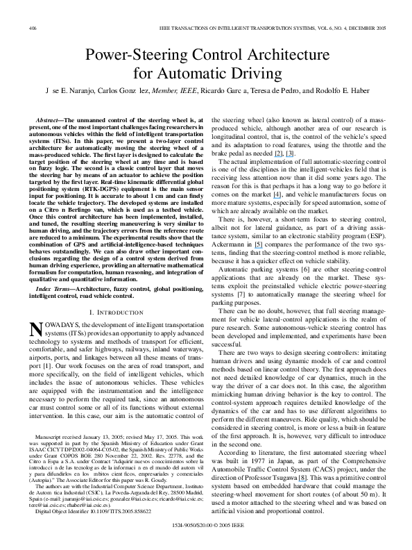 (PDF) Power-steering control architecture for automatic driving