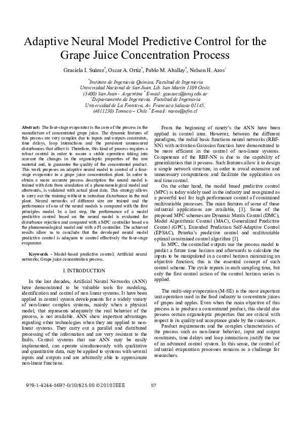 (PDF) Adaptive neural model predictive control for the grape juice concentration process