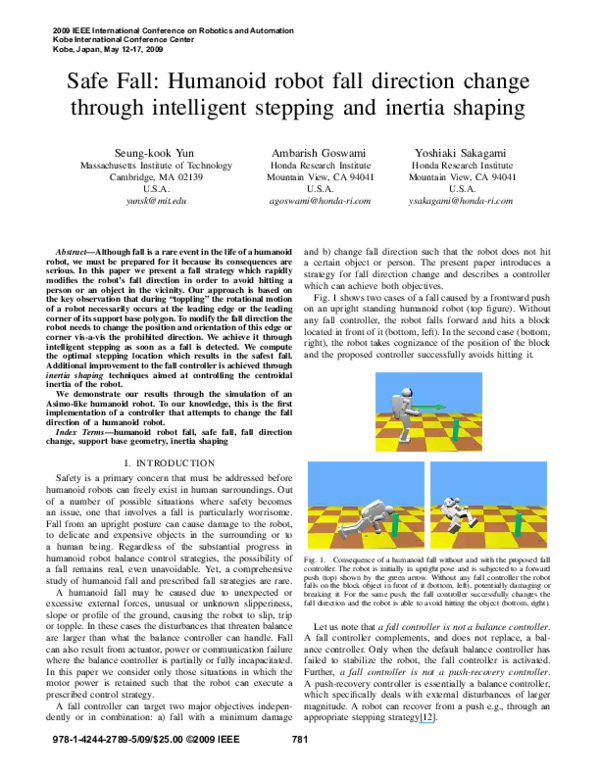 (PDF) Safe fall: Humanoid robot fall direction change through ...