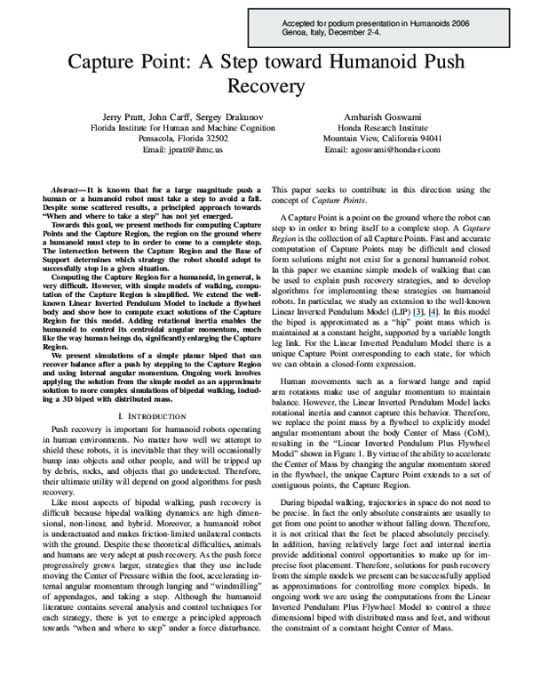 (PDF) Capture Point: A Step toward Humanoid Push Recovery