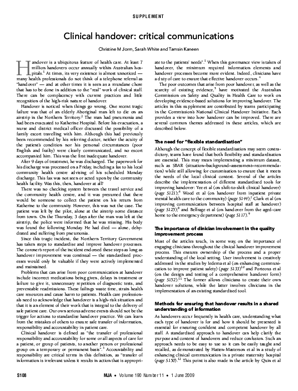 (PDF) Clinical handover: Critical communications