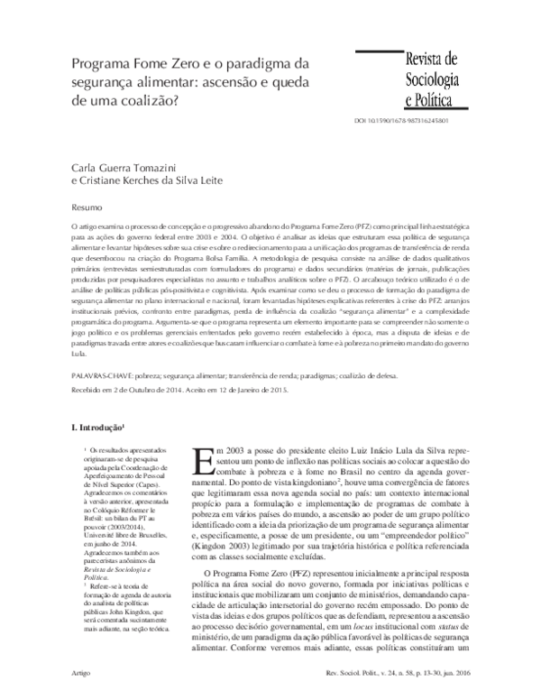 (PDF) Programa Fome Zero e o paradigma da segurança alimentar: ascensão ...
