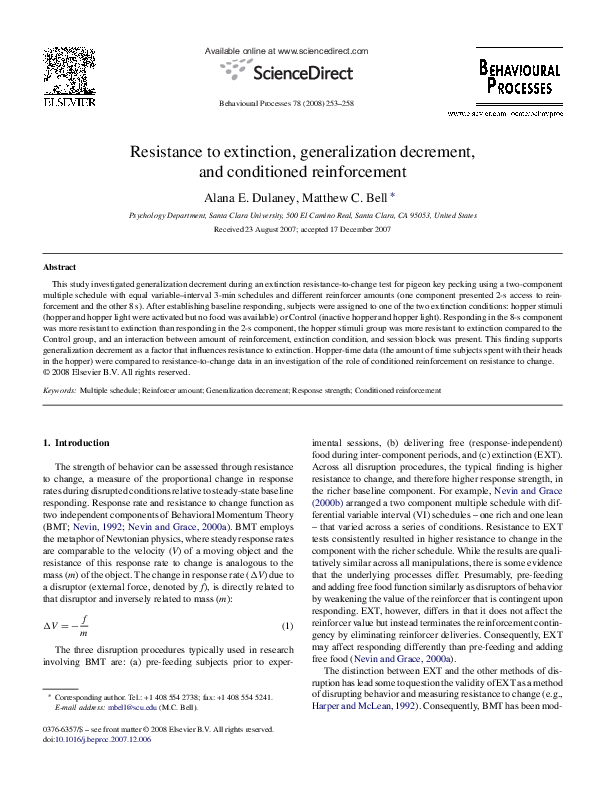 (PDF) Resistance to extinction, generalization decrement, and ...