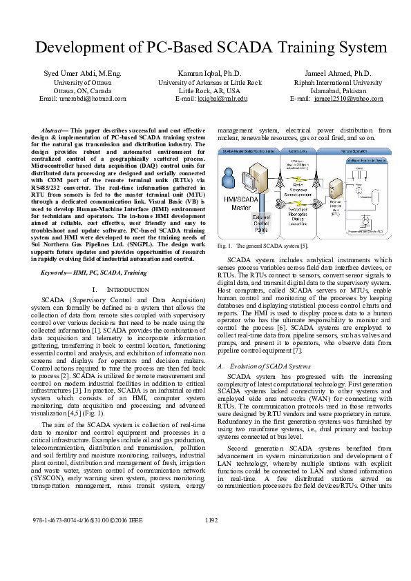 Pdf Development Of Pc Based Scada Training System