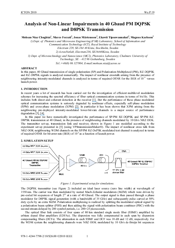 (PDF) Analysis of non-linear impairments in 40 Gbaud PM DQPSK and D8PSK ...