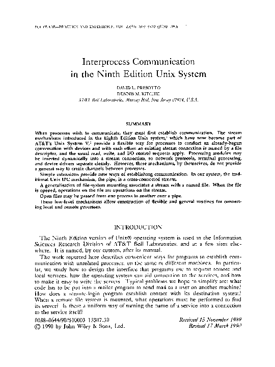 (PDF) Interprocess Communication in the Ninth Edition Unxi System