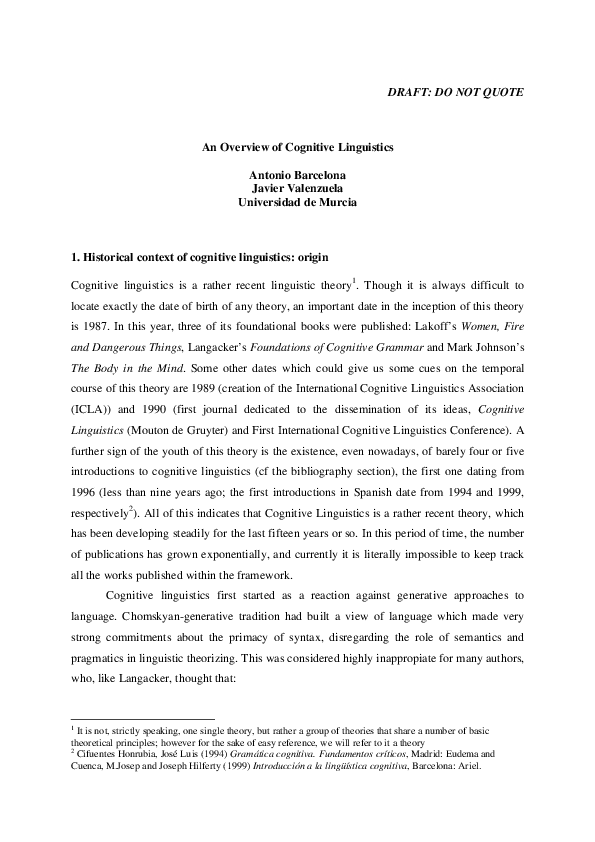 (PDF) An Overview of Cognitive Linguistics