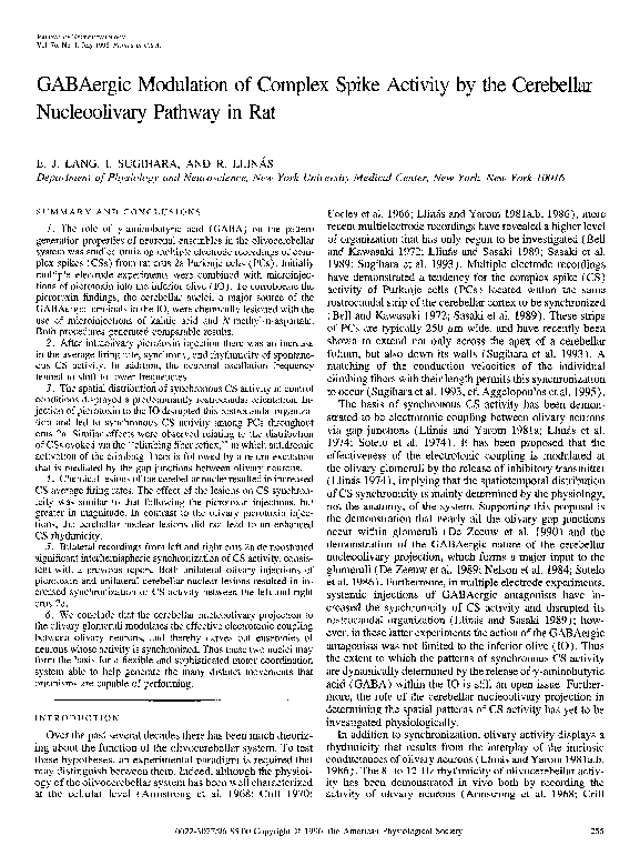 (PDF) GABAergic modulation of complex spike activity by the cerebellar ...