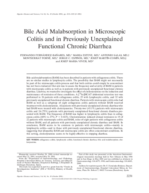 (PDF) Bile Acid Malabsorption in Microscopic Colitis and in Previously ...