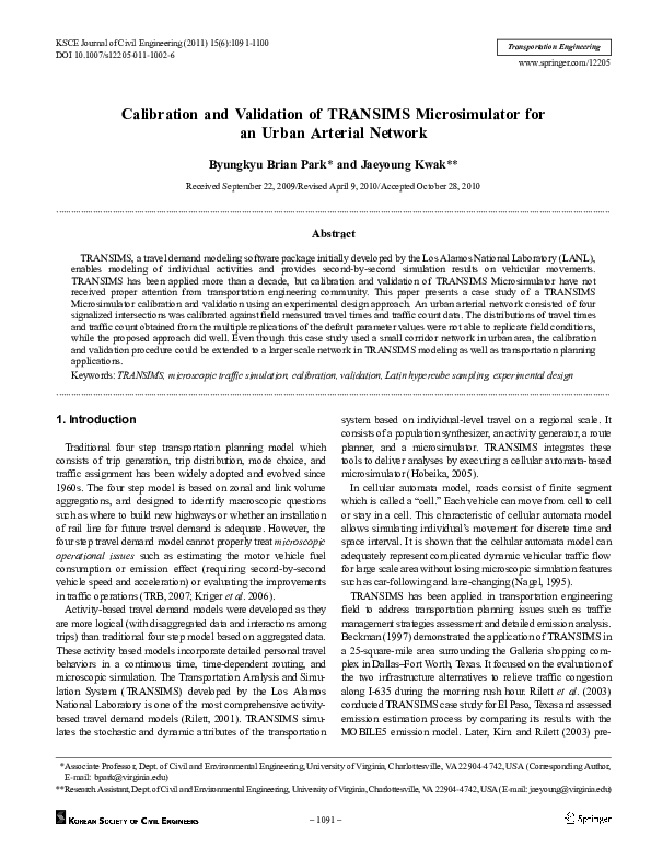 (PDF) Calibration and validation of TRANSIMS microsimulator for an ...