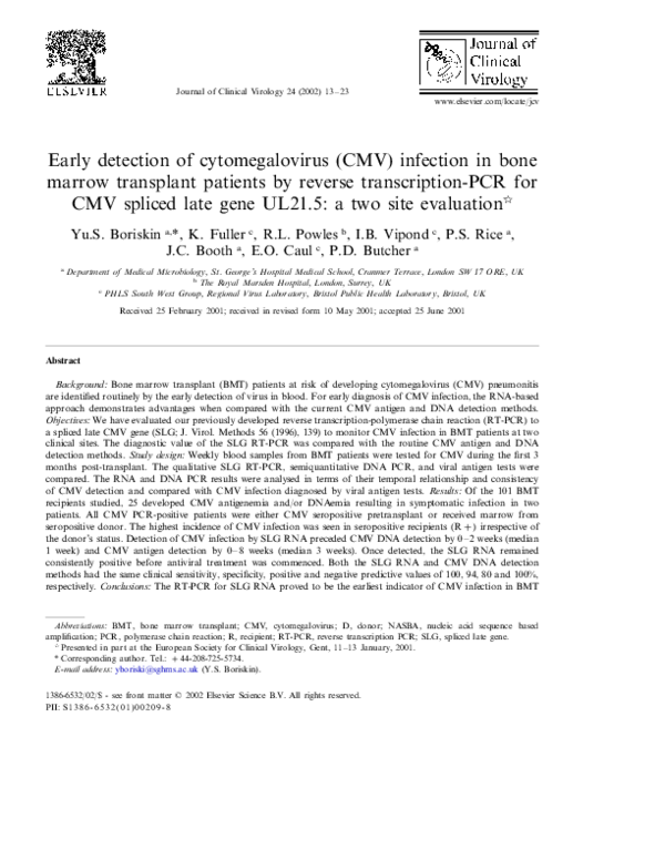 (PDF) Early detection of cytomegalovirus (CMV) infection in bone marrow ...