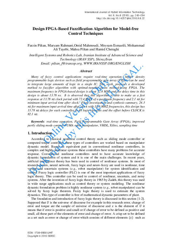 Pdf Design Fpga Based Fuzzification Algorithm For Model Free Control