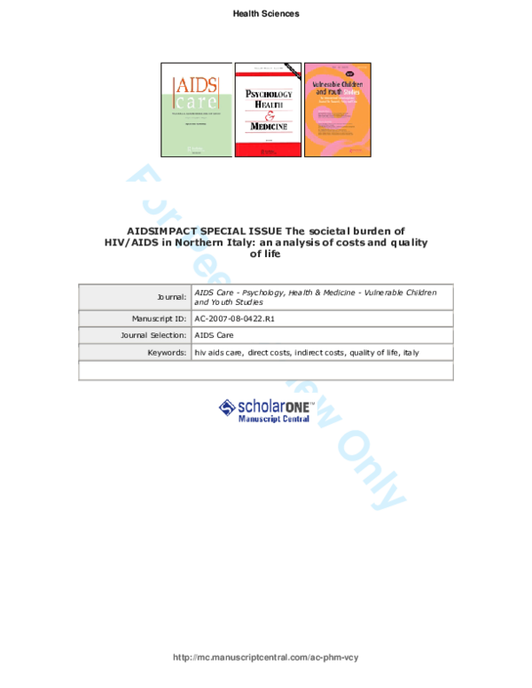 (PDF) The societal burden of HIV/AIDS in Northern Italy: An analysis of ...